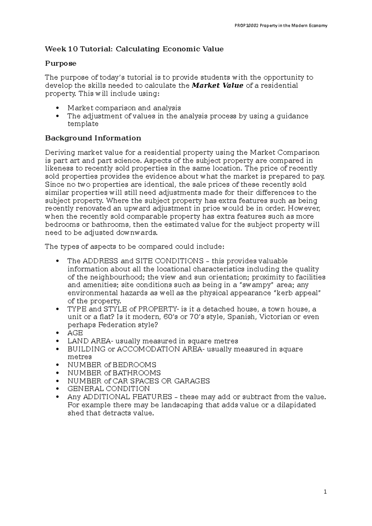 Week 10 Tutorial - Calculating economic value - Week 10 Tutorial ...
