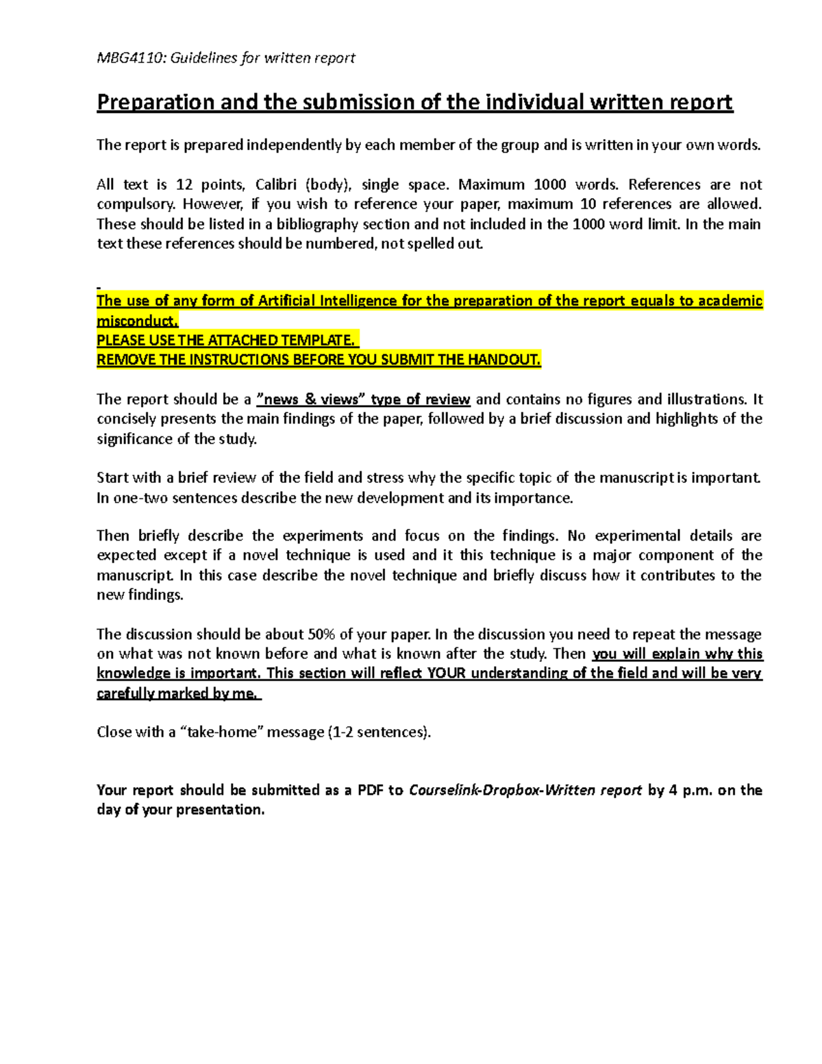 Written report guidelines and template - MBG4110: Guidelines for ...