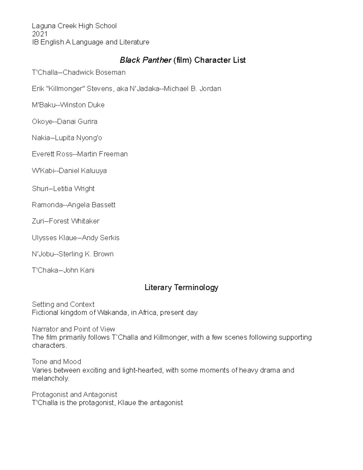 Black Panther - Laguna Creek High School 2021 IB English A Language and ...