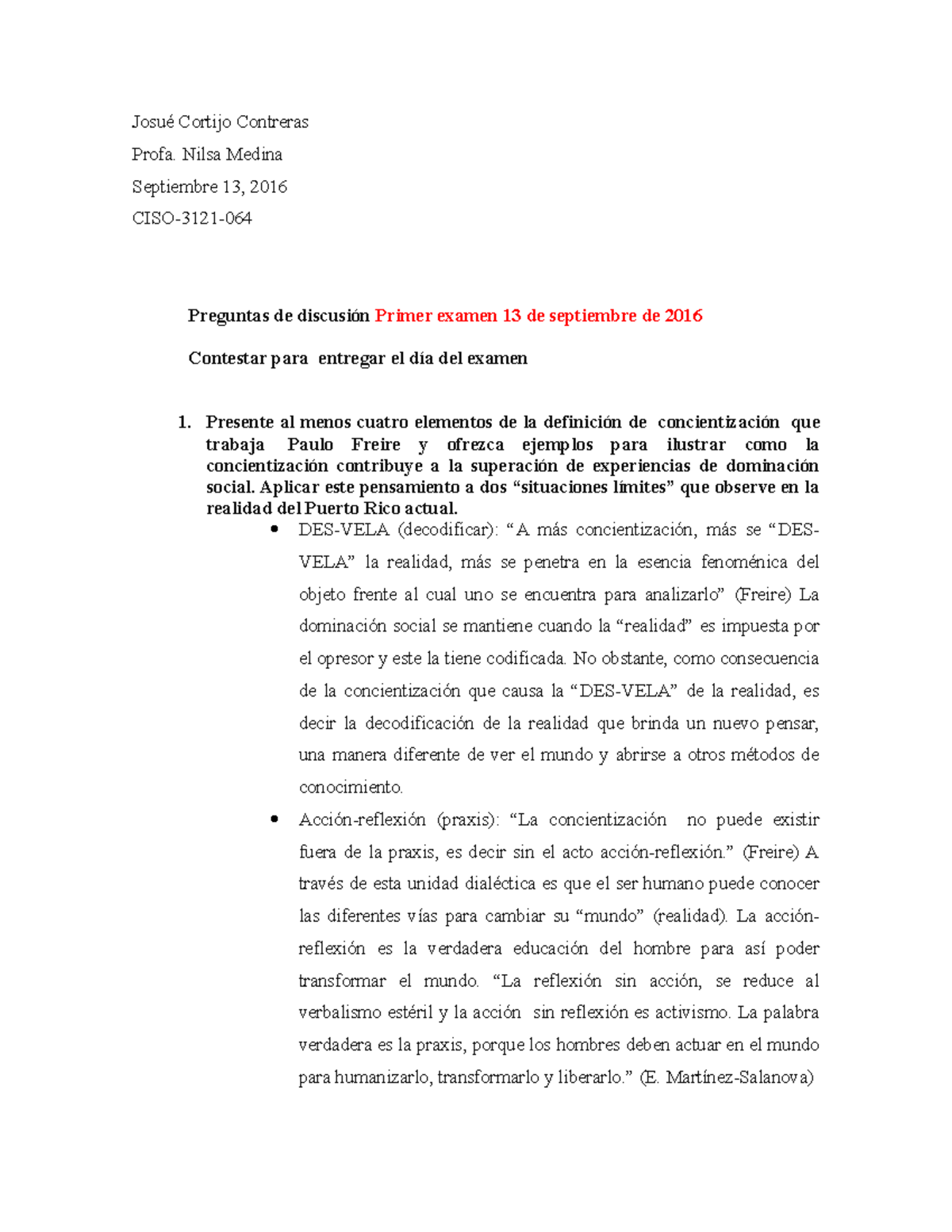 Preguntas de discusión Primer examen - Josué Cortijo Contreras Profa ...