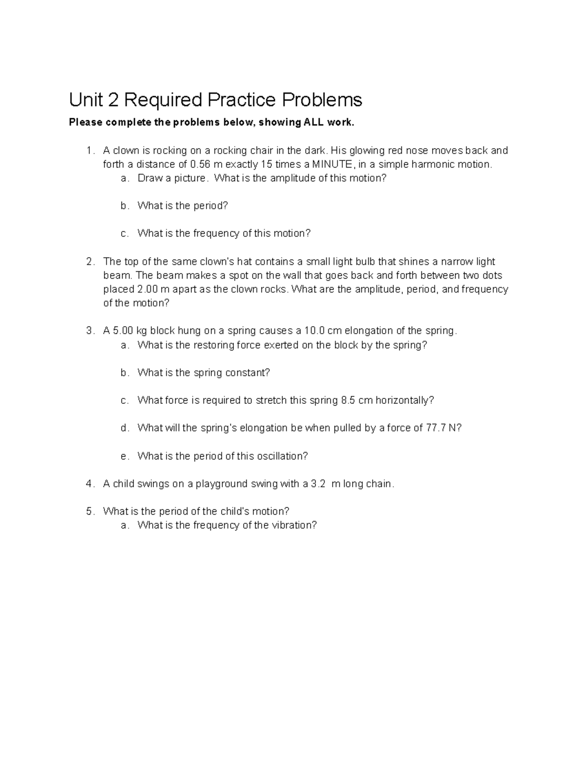 Unit 2 Required Practice Problems 1 - Unit 2 Required Practice Problems ...