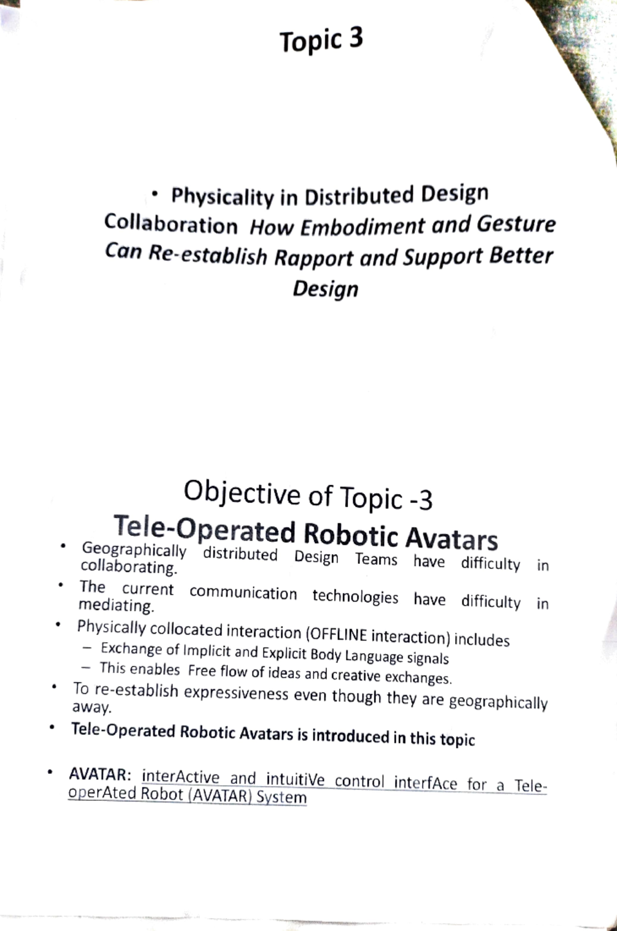 Module 2-Topic 3 (Tools for design thinking) - Topic 3 Physicality in Distributed Design - Studocu