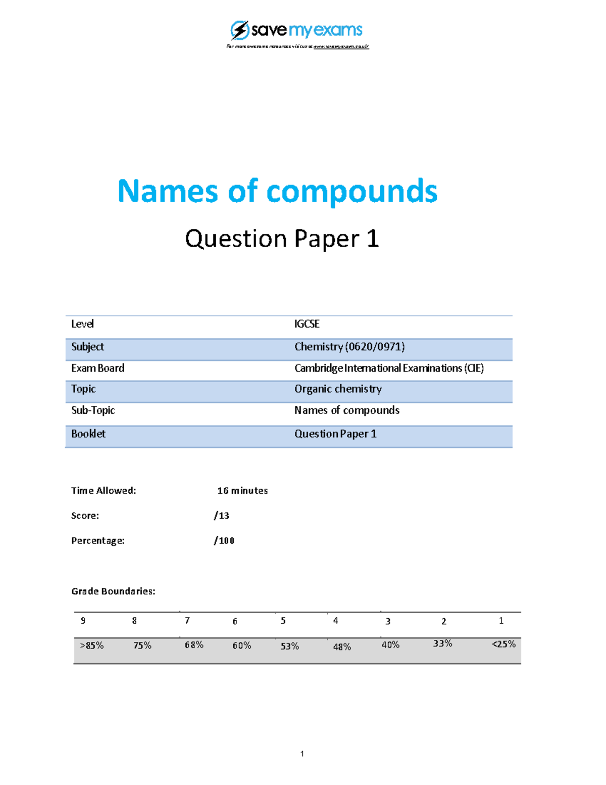 141 Names of compounds Topic Booklet 1 CIE Igcse Chemistry - Warning ...