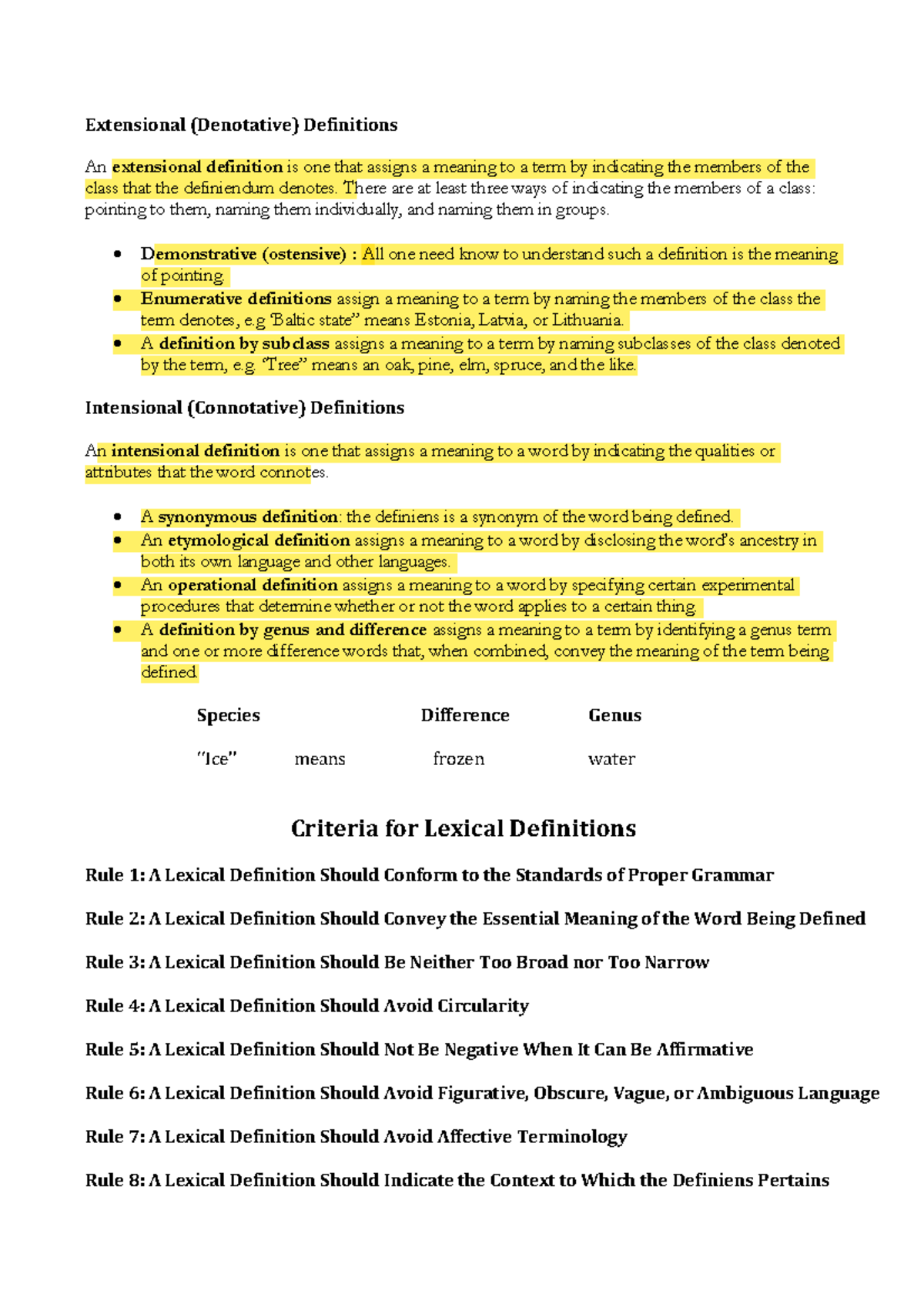 Definitions - notes - Extensional (Denotative) Definitions An ...