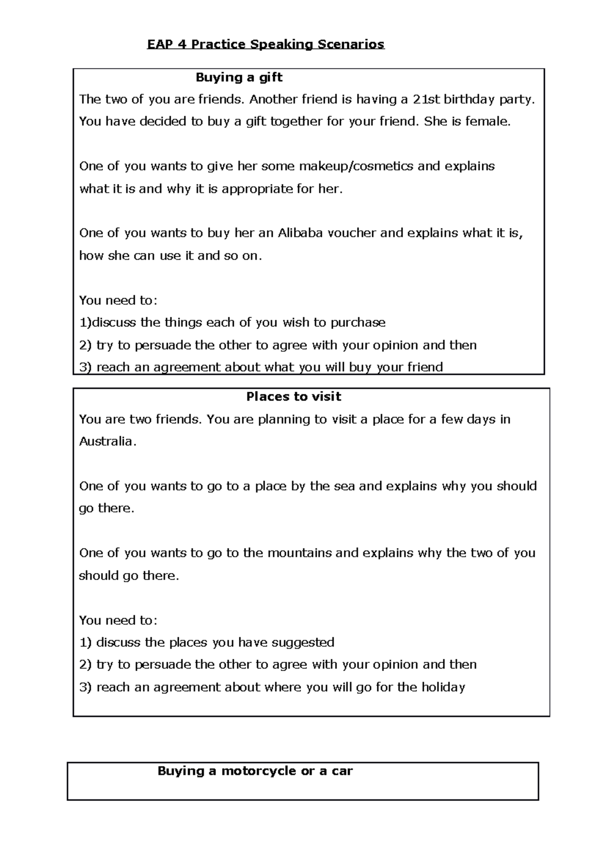 4b Speaking scenarios - hi how are you people - EAP 4 Practice Speaking ...