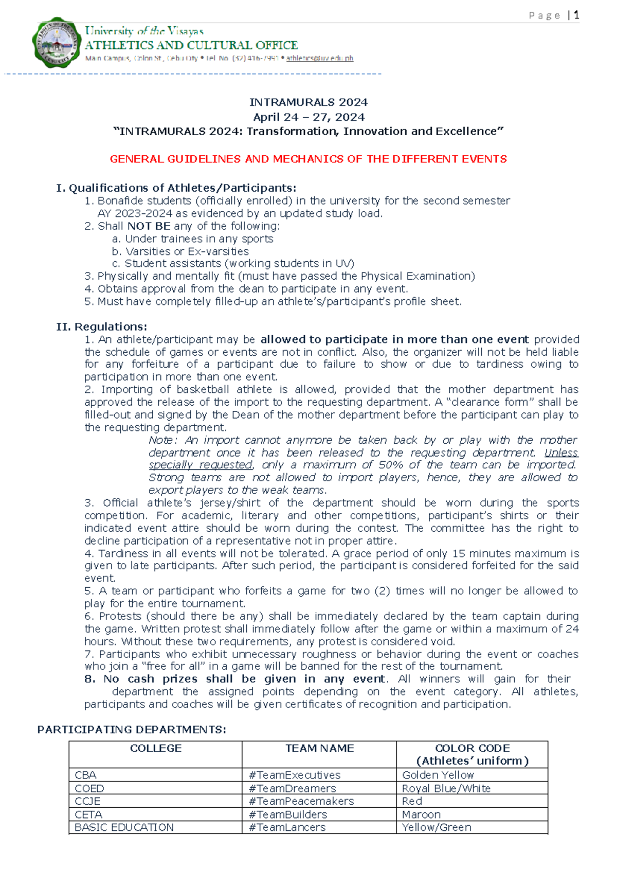 Intramurals-2024-Guidelines - INTRAMURALS 2024 April 24 – 27, 2024 ...
