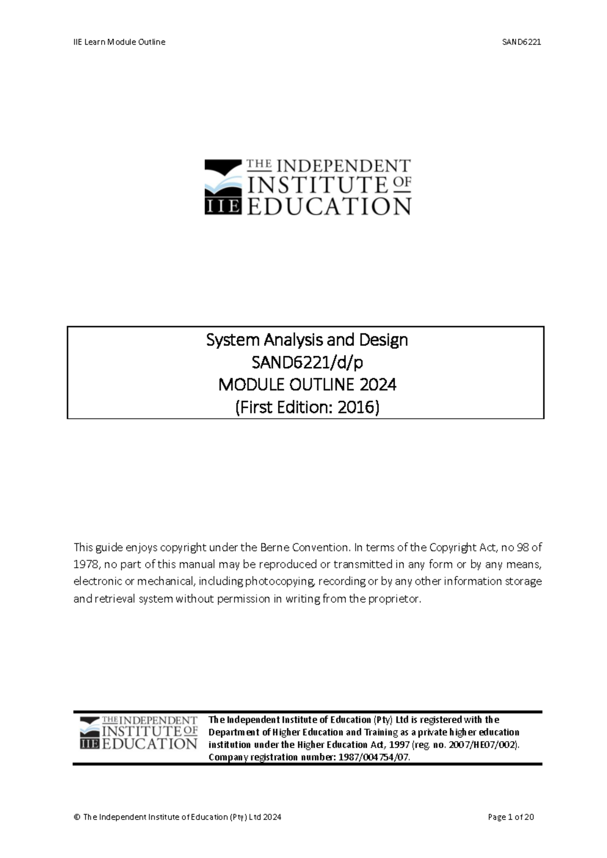 SAND6221 MO - sand manual guide - System Analysis and Design SAND62 21 /d/p MODULE OUTLINE 20 24 ...