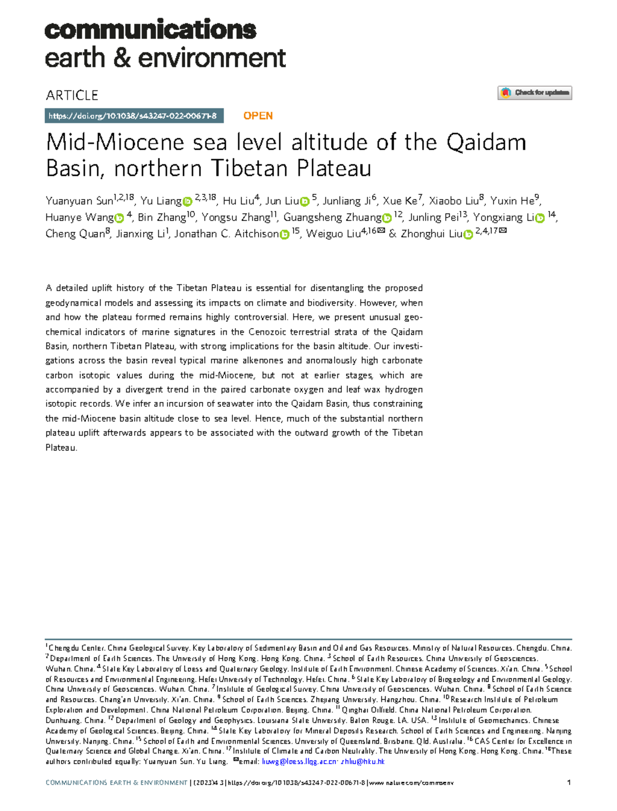 S43247 022 00671 8 - ksdlJ - ARTICLE Mid-Miocene sea level altitude of ...