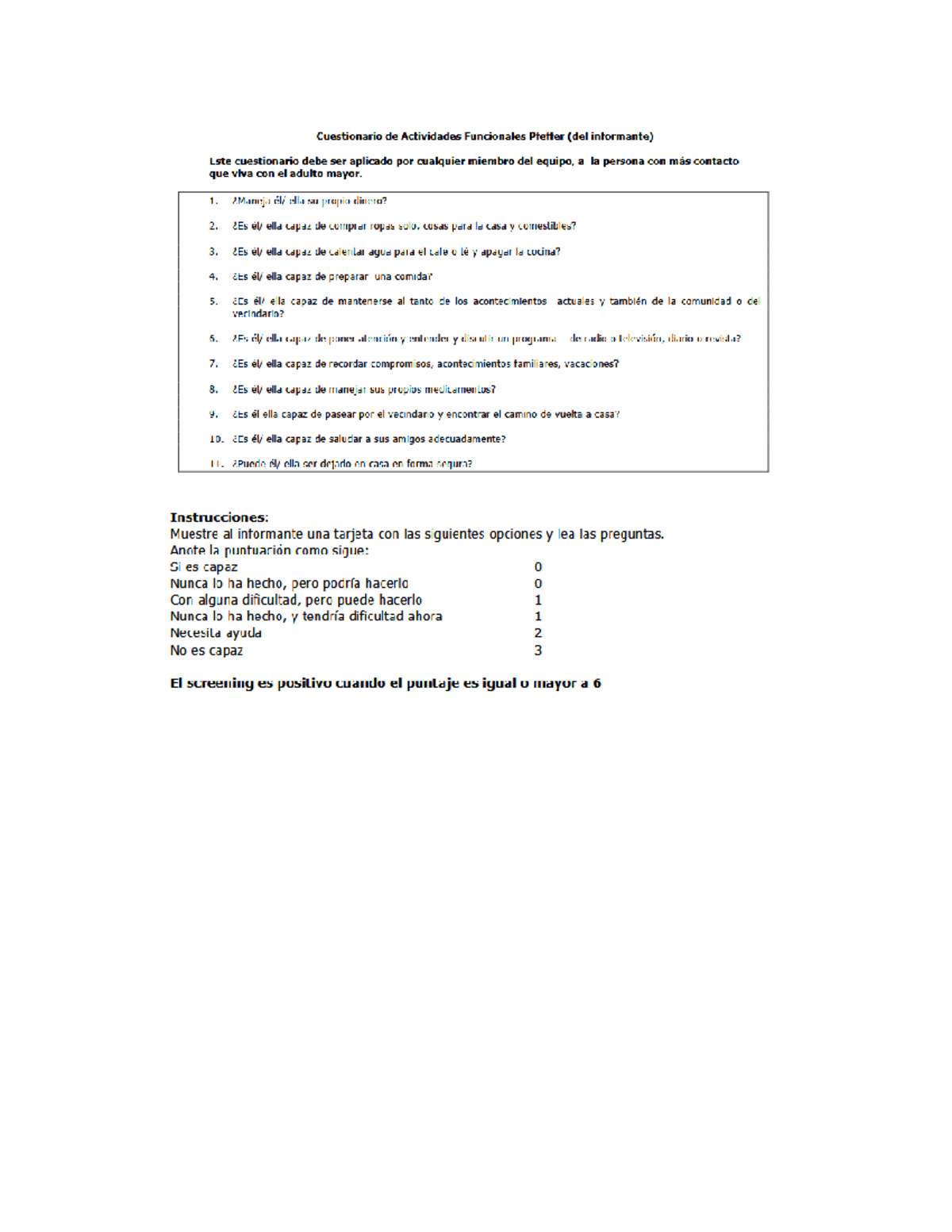 Cuestionario del informante Pfeffer - ATENCION DE ENFERMERIA DE ADULTO II - Studocu