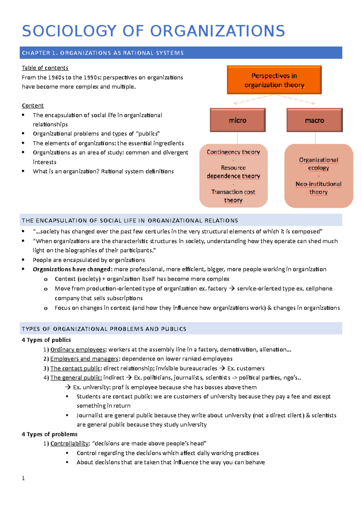 Sociology Of Organizations Samenvatting - SOCIOLOGY OF ORGANIZATIONS ...