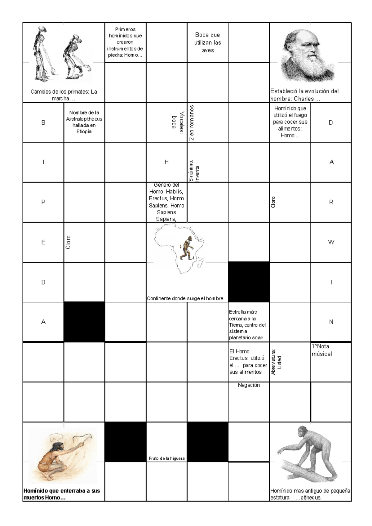 Crucigrama hominización - Primeros homínidos que crearon instrumentos ...