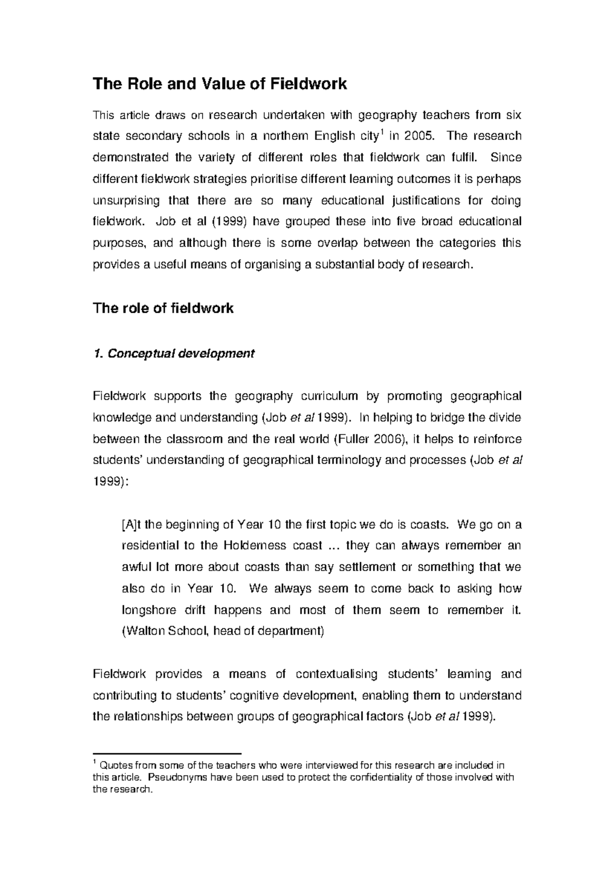 Field work final report for final practical exam - The Role and Value ...