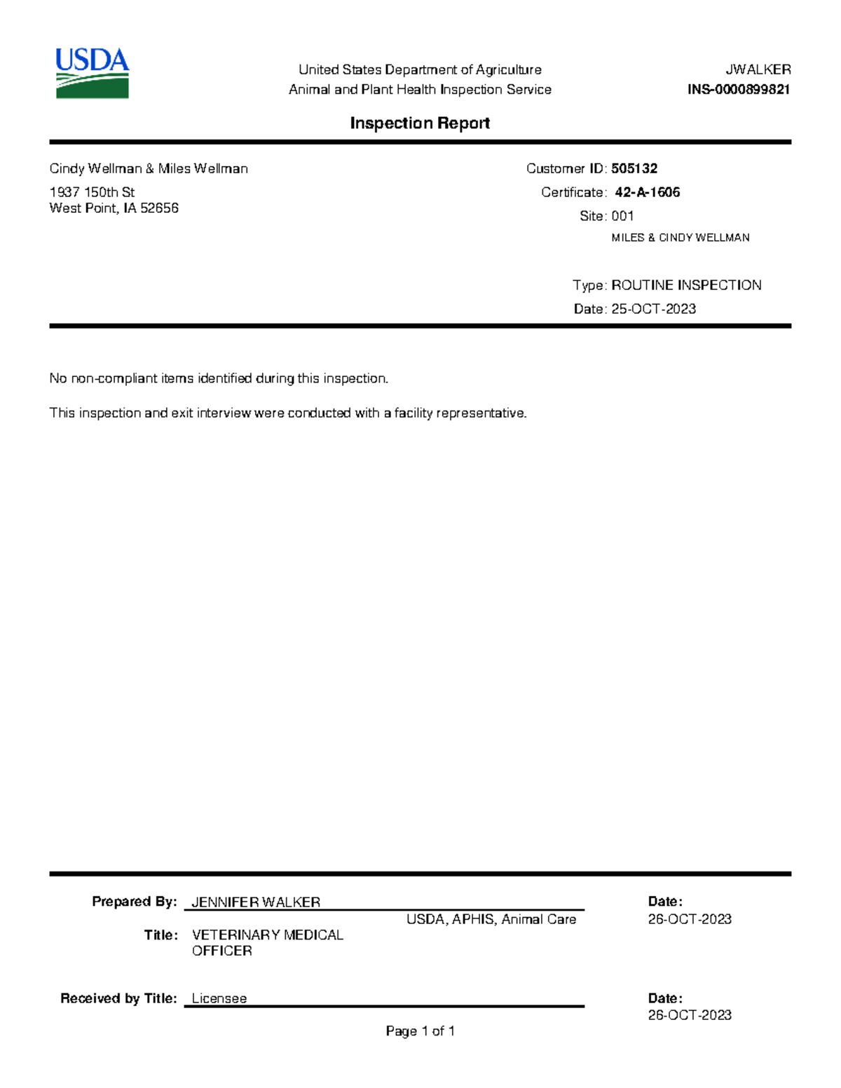 Aphis inspection ins 0000899821 - United States Department of ...