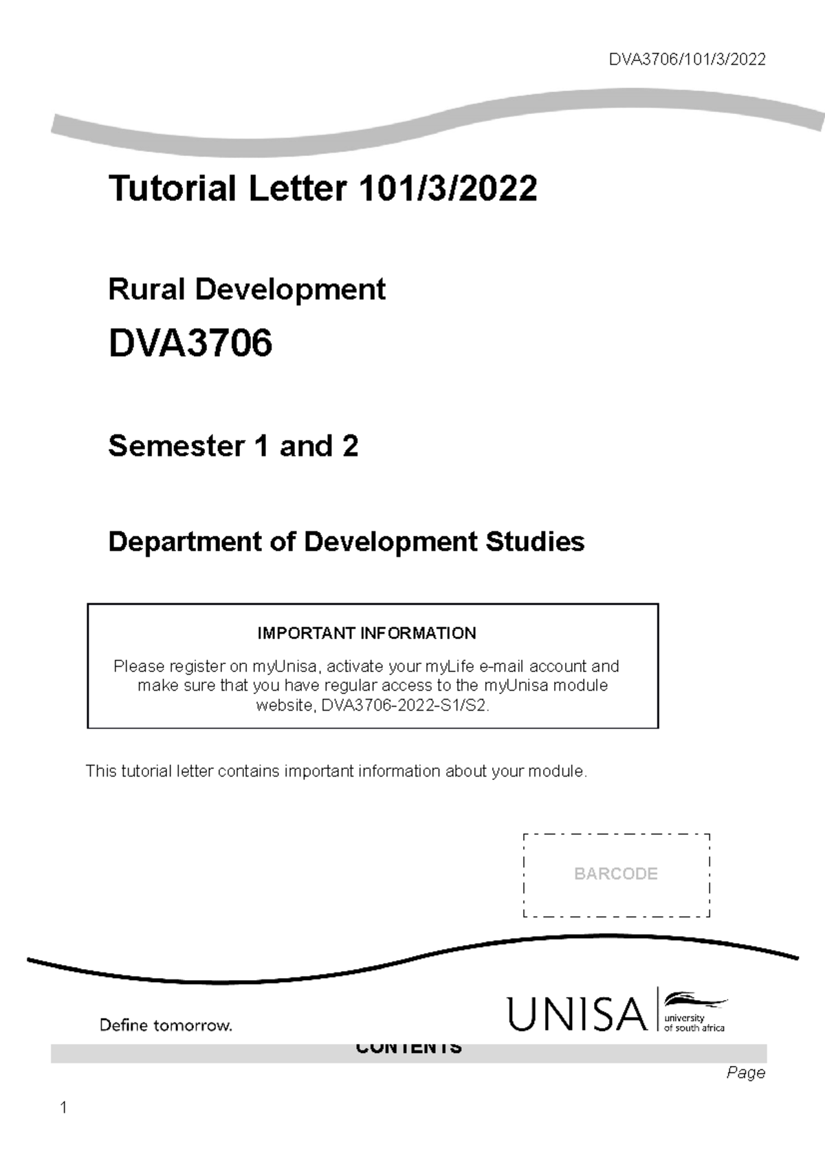 DVA3706 2022 TL 101 3 B - DVA3706/101/3/ Tutorial Letter 101/3/ Rural ...