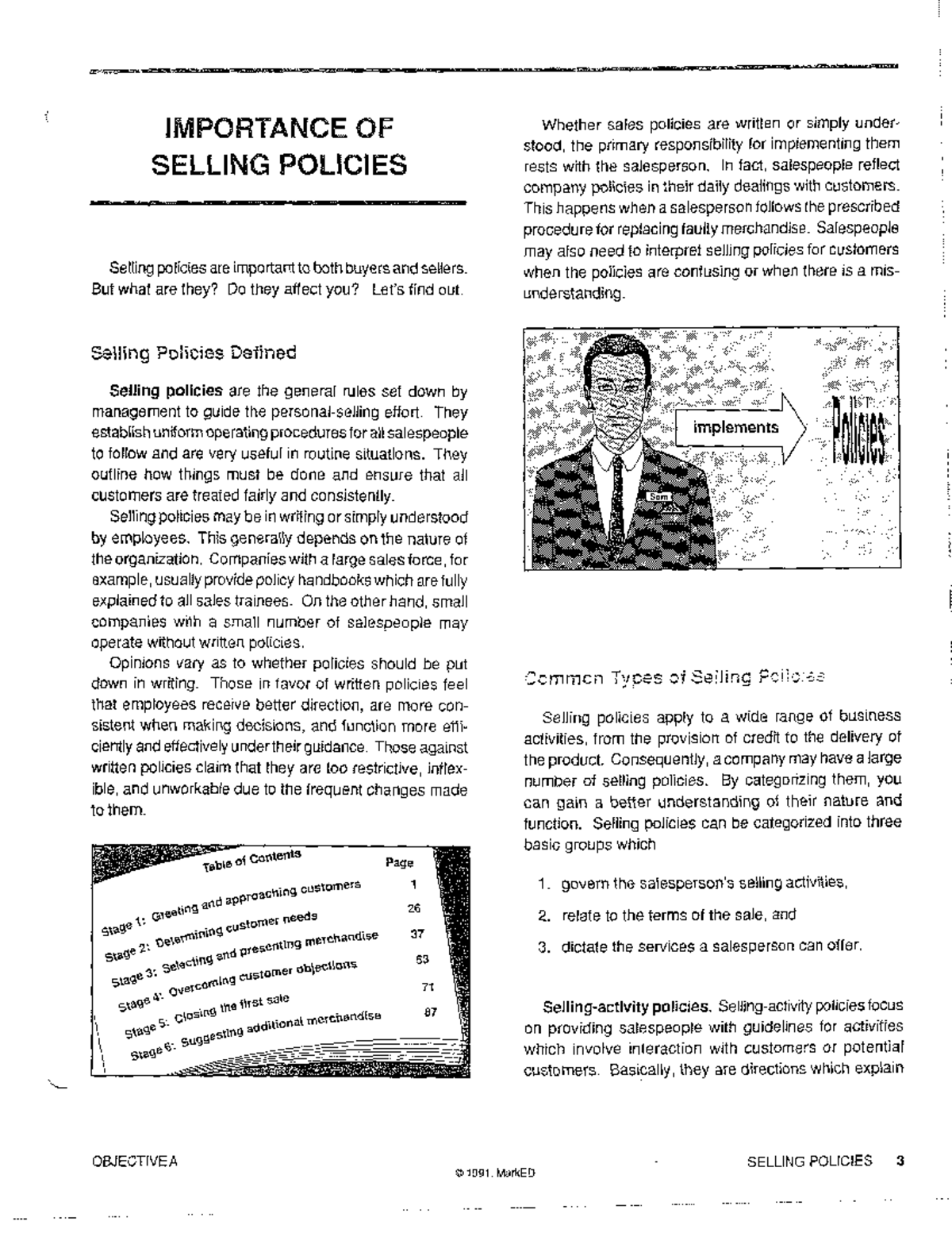 Lesson 37 - Selling Policies Deiined Selling policies are the general ...