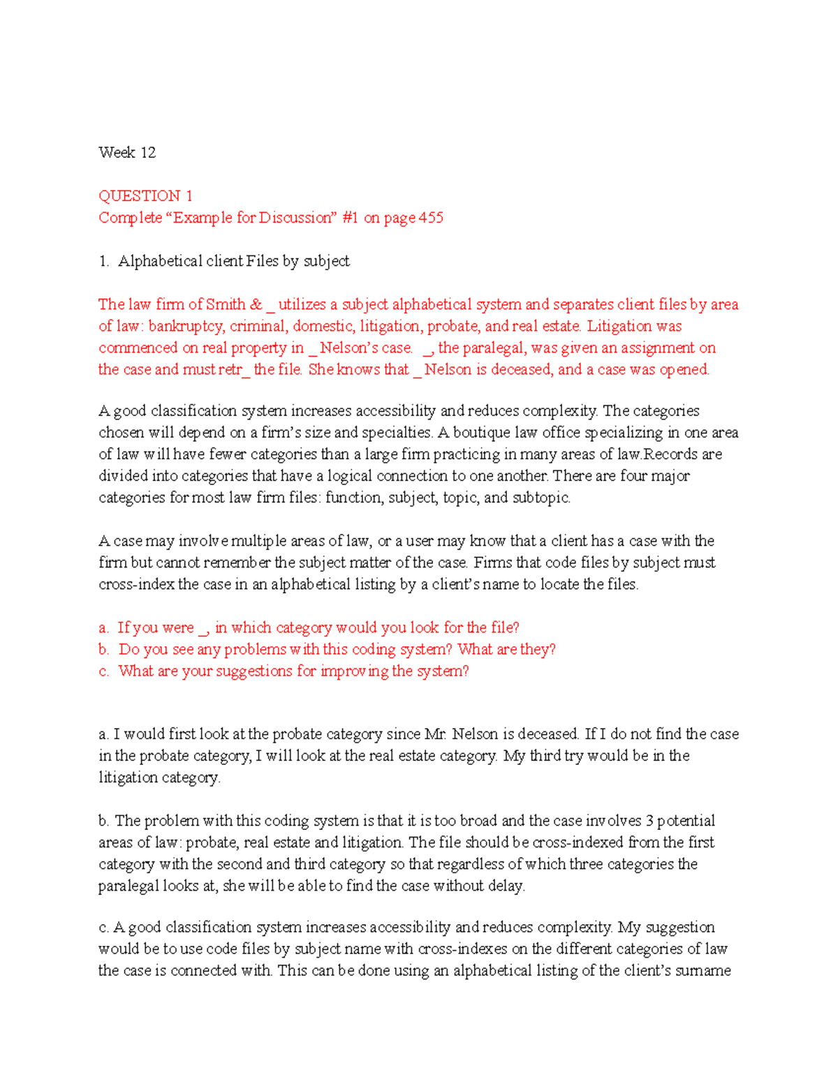 LGLA 2307 - Assignment 12 - Week 12 QUESTION 1 Complete “Example for ...