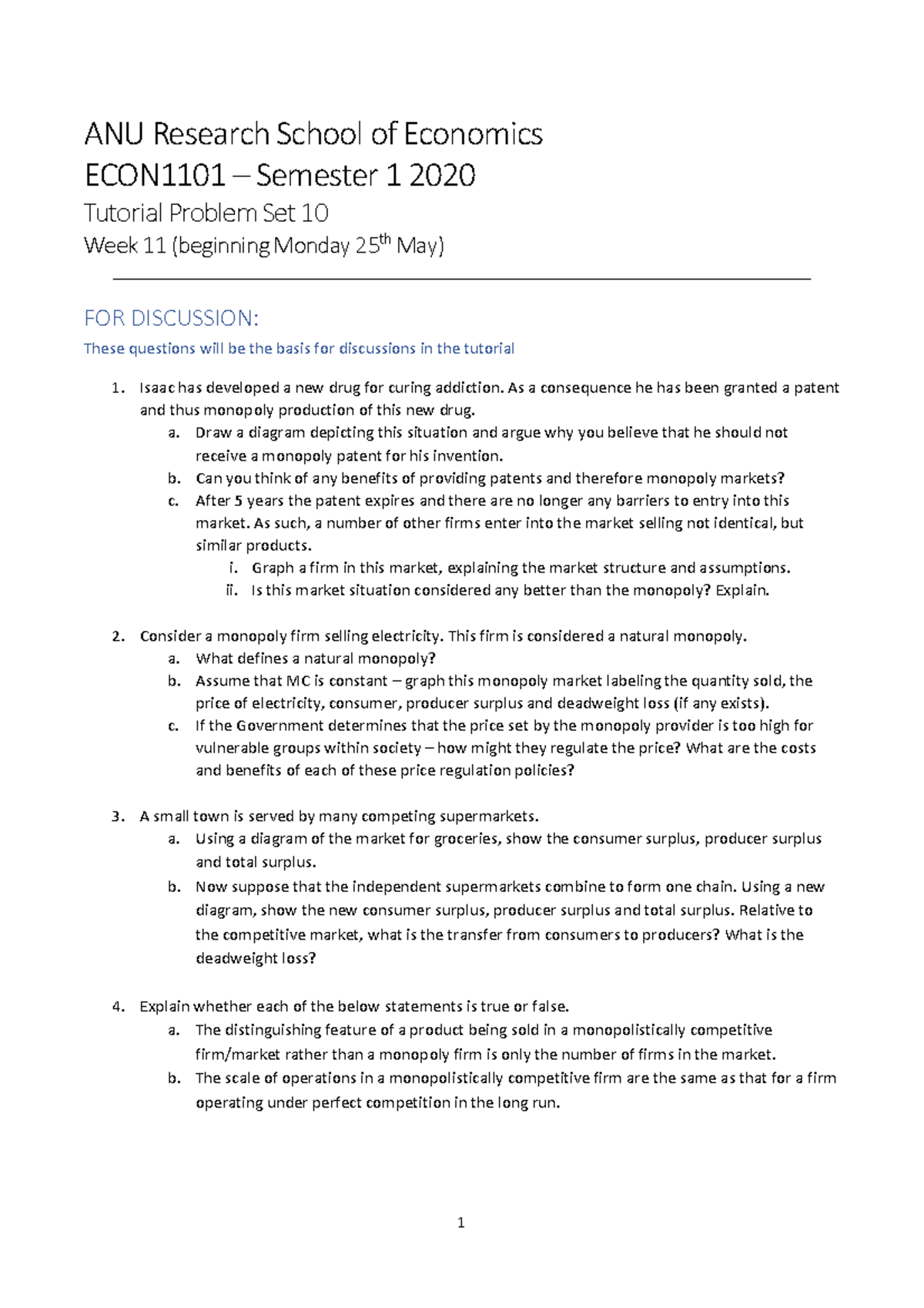 Tutorial 10 ECON1101 S12020 - Warning: TT: undefined function: 32 1 ANU Research School of ...