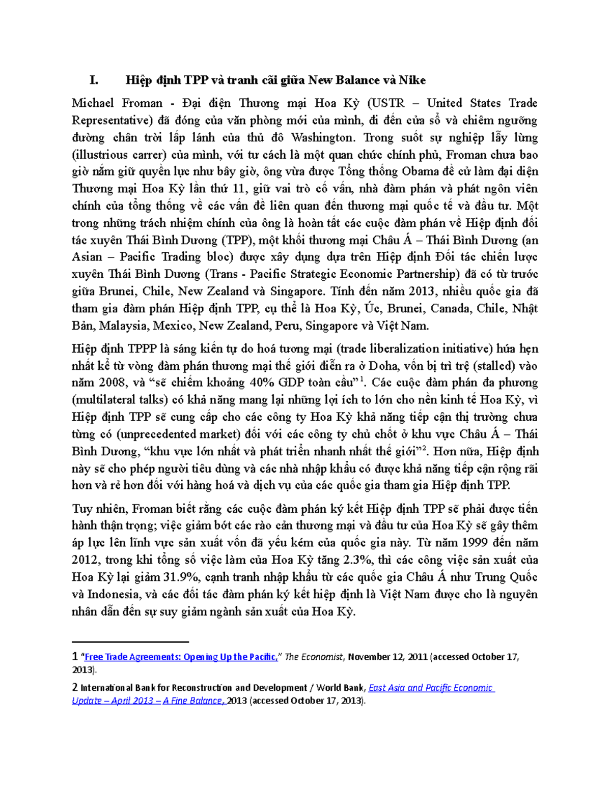 Bản dịch case Nike vs New Balance - I. Hiệp định TPP và tranh cãi giữa New Balance và Nike ...