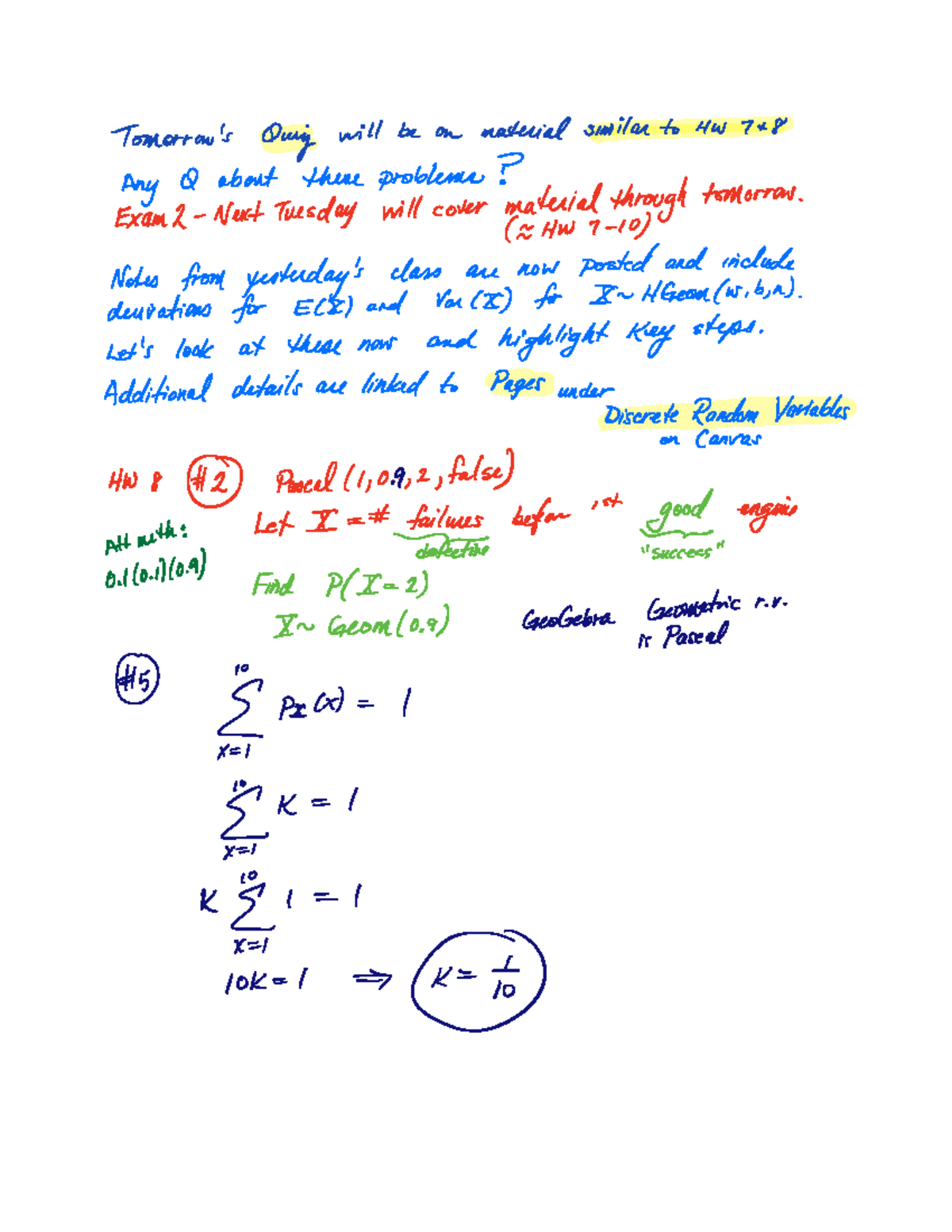 P13 (W 6-17). Overview of DRV's, Pascal RV, Geometric RV, Negative ...