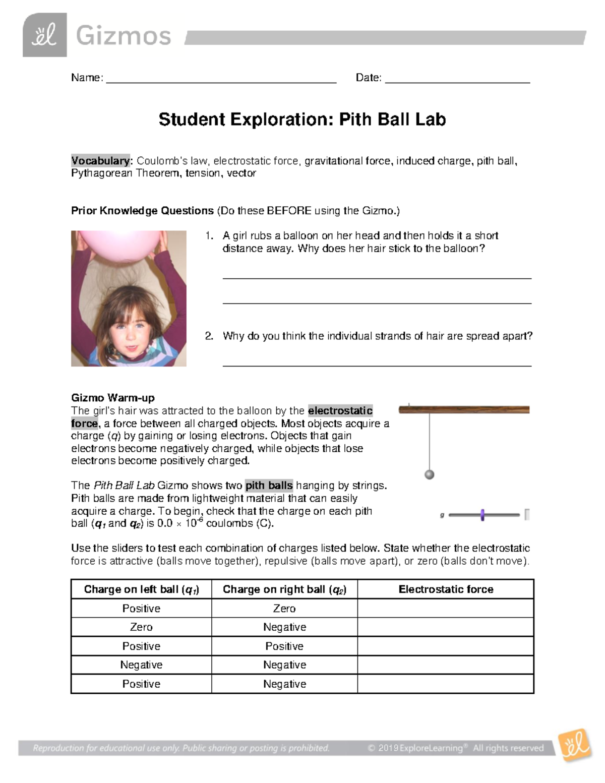 Pith Ball Lab SE - worksheet - Name ...