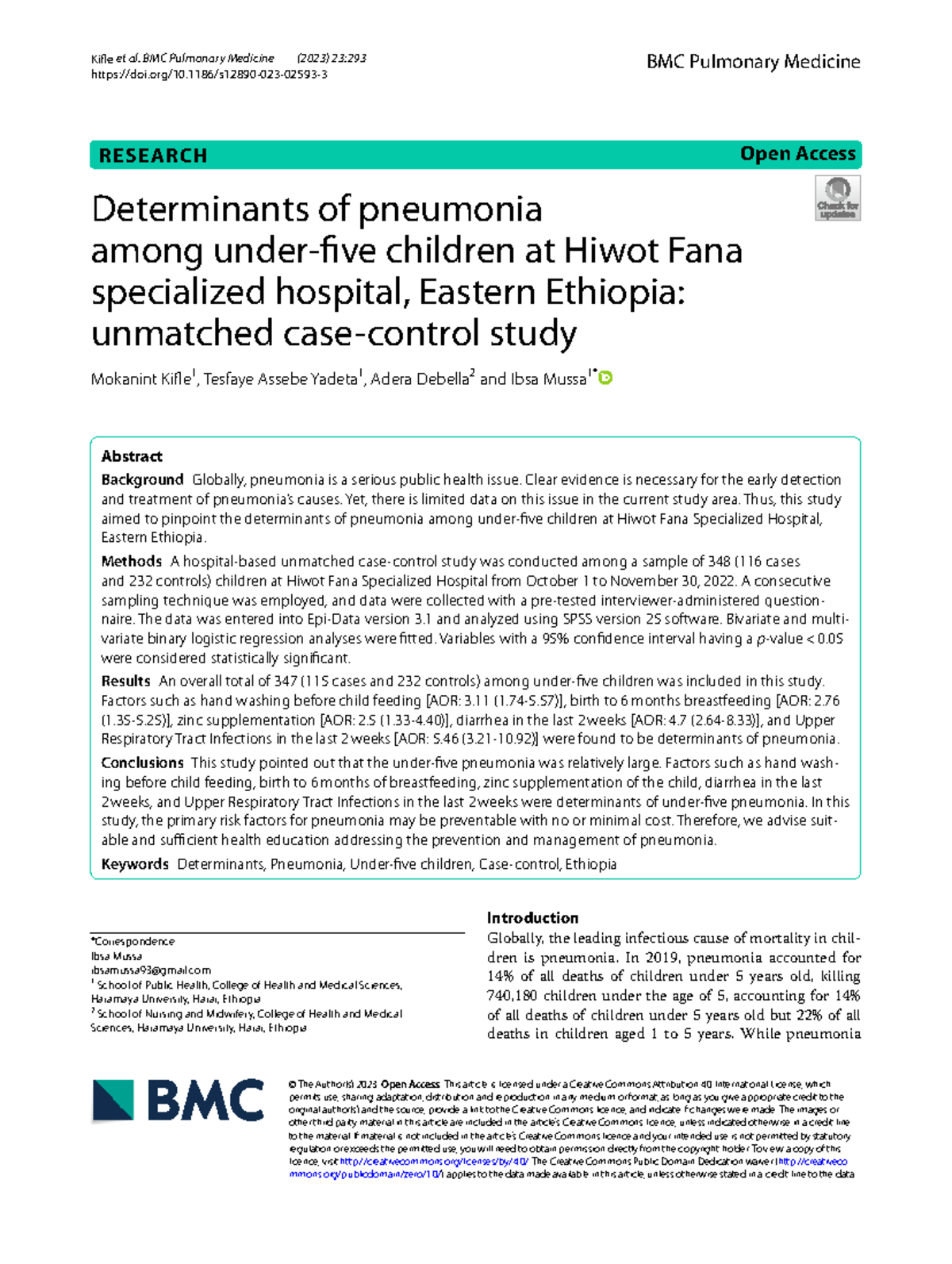 Moke manuscript - Kifle et al. BMC Pulmonary Medicine (2023) 23: doi/10 ...