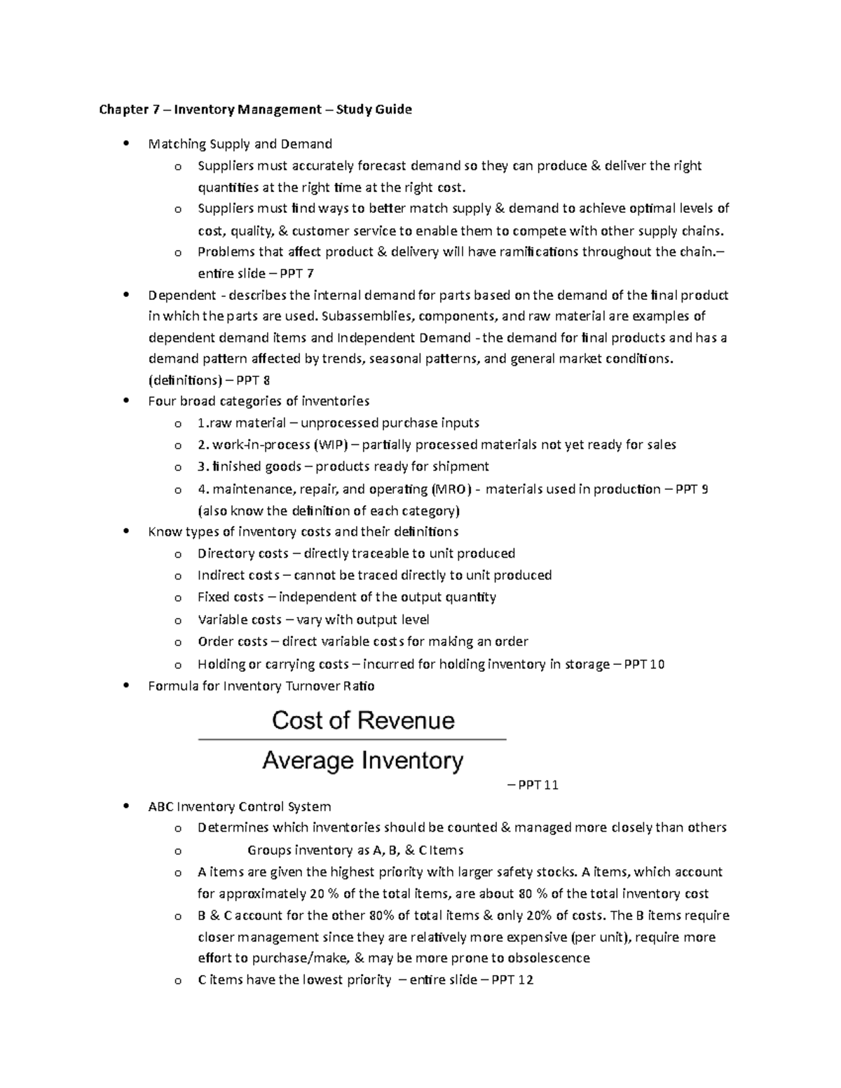 Chapter 7 - Lecture notes 7 - Chapter 7 Inventory Management Study ...