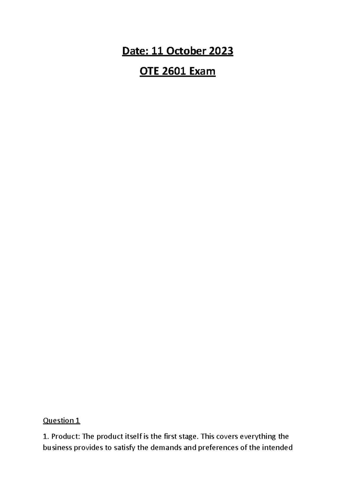 OTE Exam with answers - Date: 11 October 2023 OTE 2601 Exam Question 1 ...