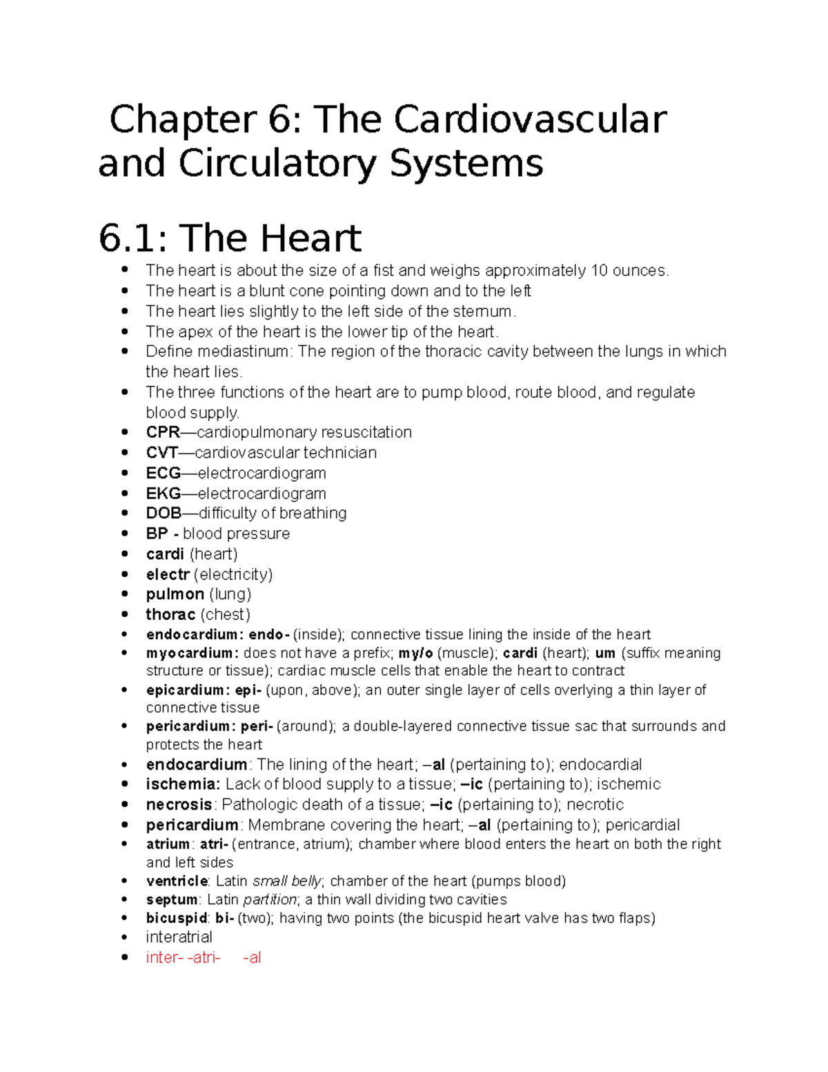 Chapter 6 Med Term - Chapter 6: The Cardiovascular and Circulatory ...