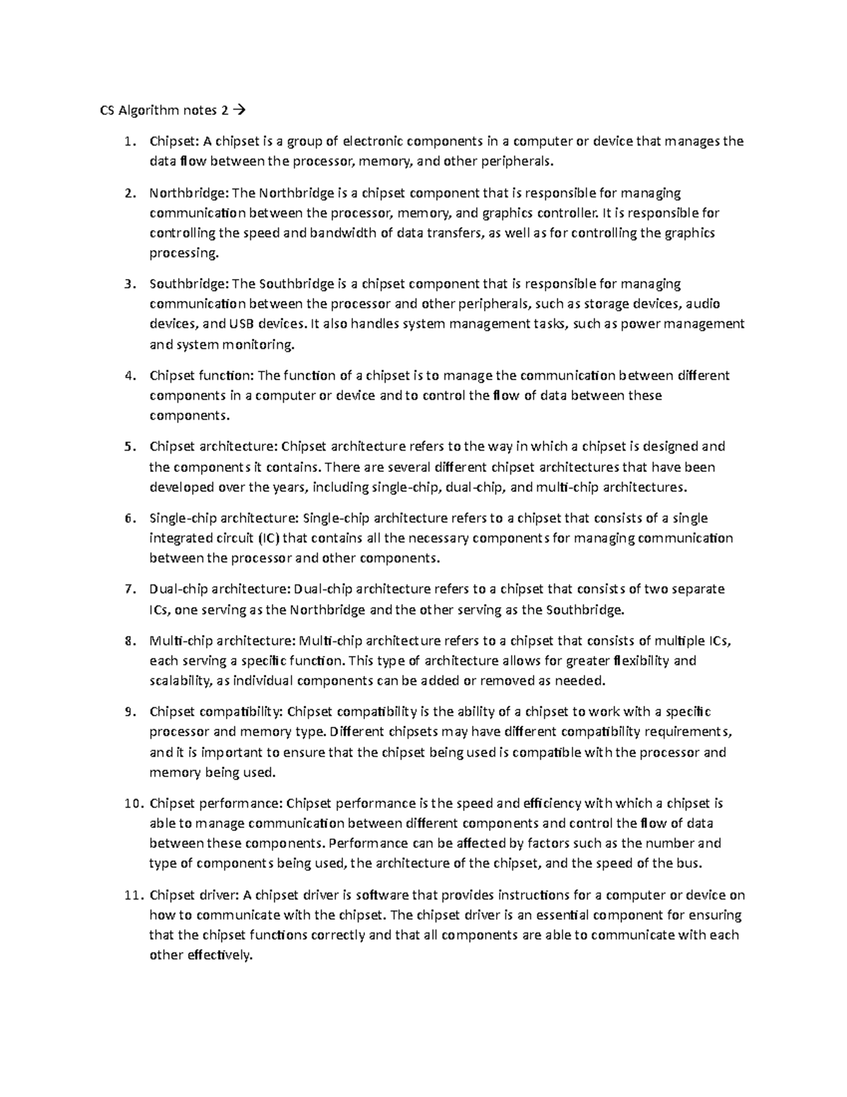 Algo Notes 2 - CS Algorithm notes 2 Chipset: A chipset is a group of ...