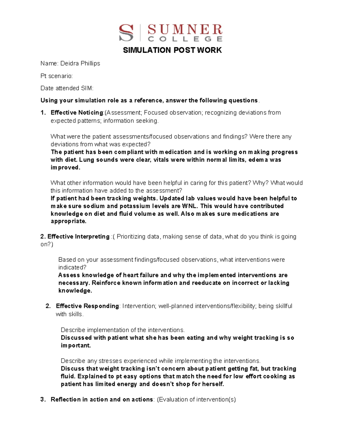 Simulation POST WORK-2 - SIMULATION POST WORK Name: Deidra Phillips Pt ...