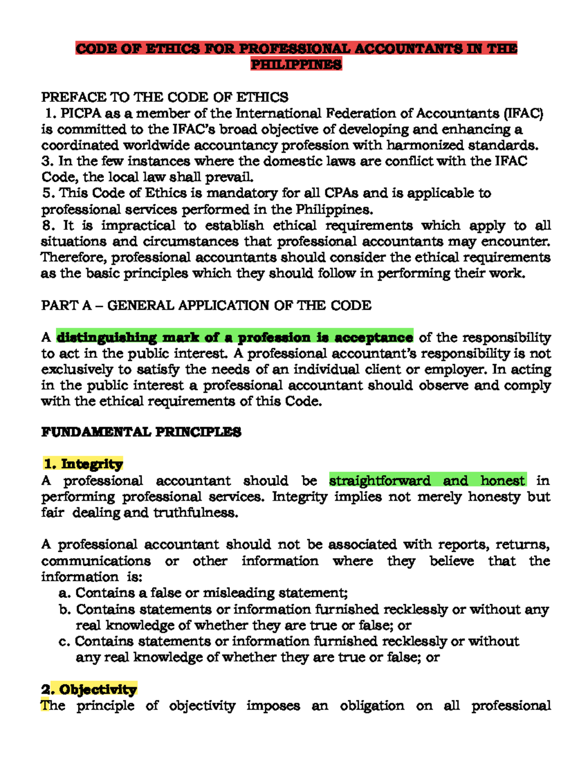 Code of Ethics for Professional Accountants - CODE OF ETHICS FOR ...