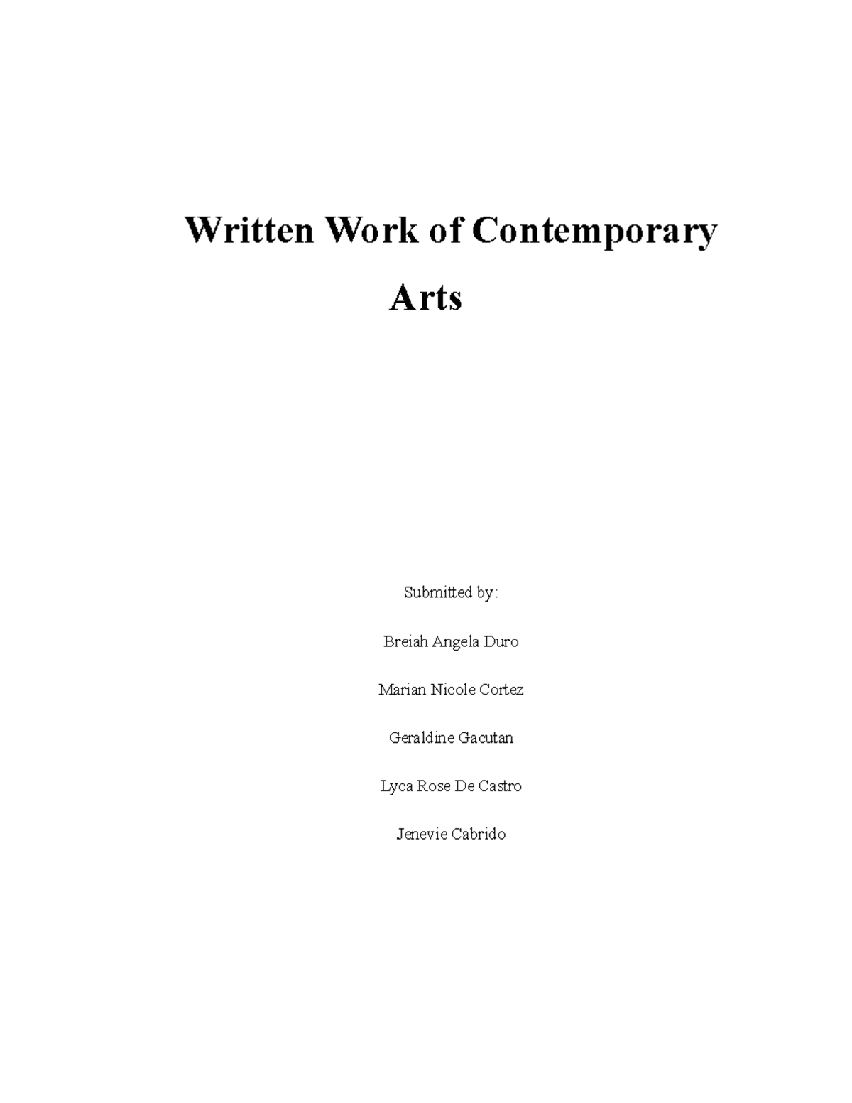 Written Work of Contemporary Arts - Written Work of Contemporary Arts ...