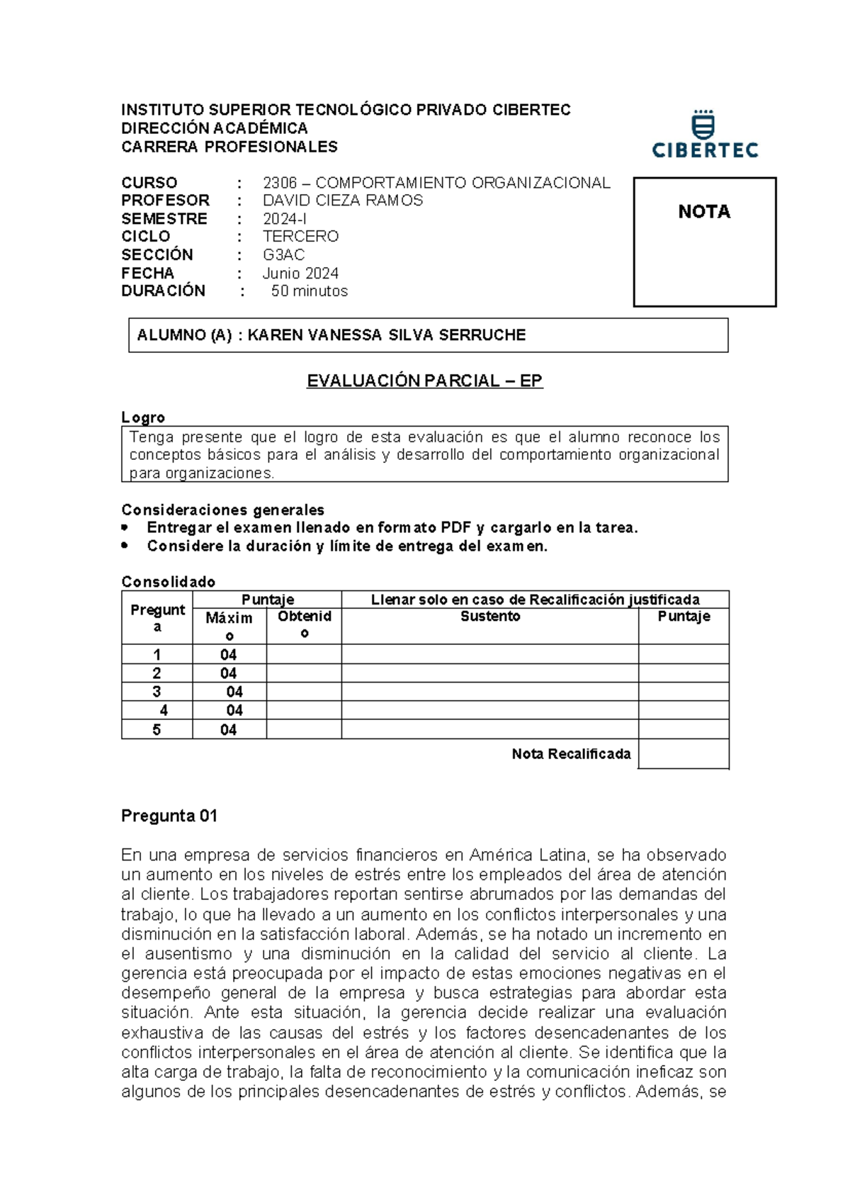 2306 Comportamiento Organizacional G3AC 00 EP Karen Silva - INSTITUTO ...