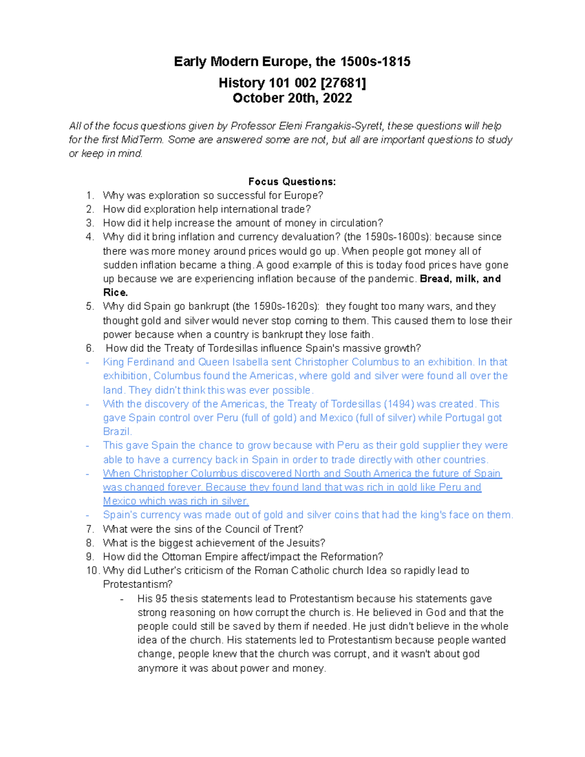 Early Modern Europe Focus Questions - Early Modern Europe, the 1500s ...