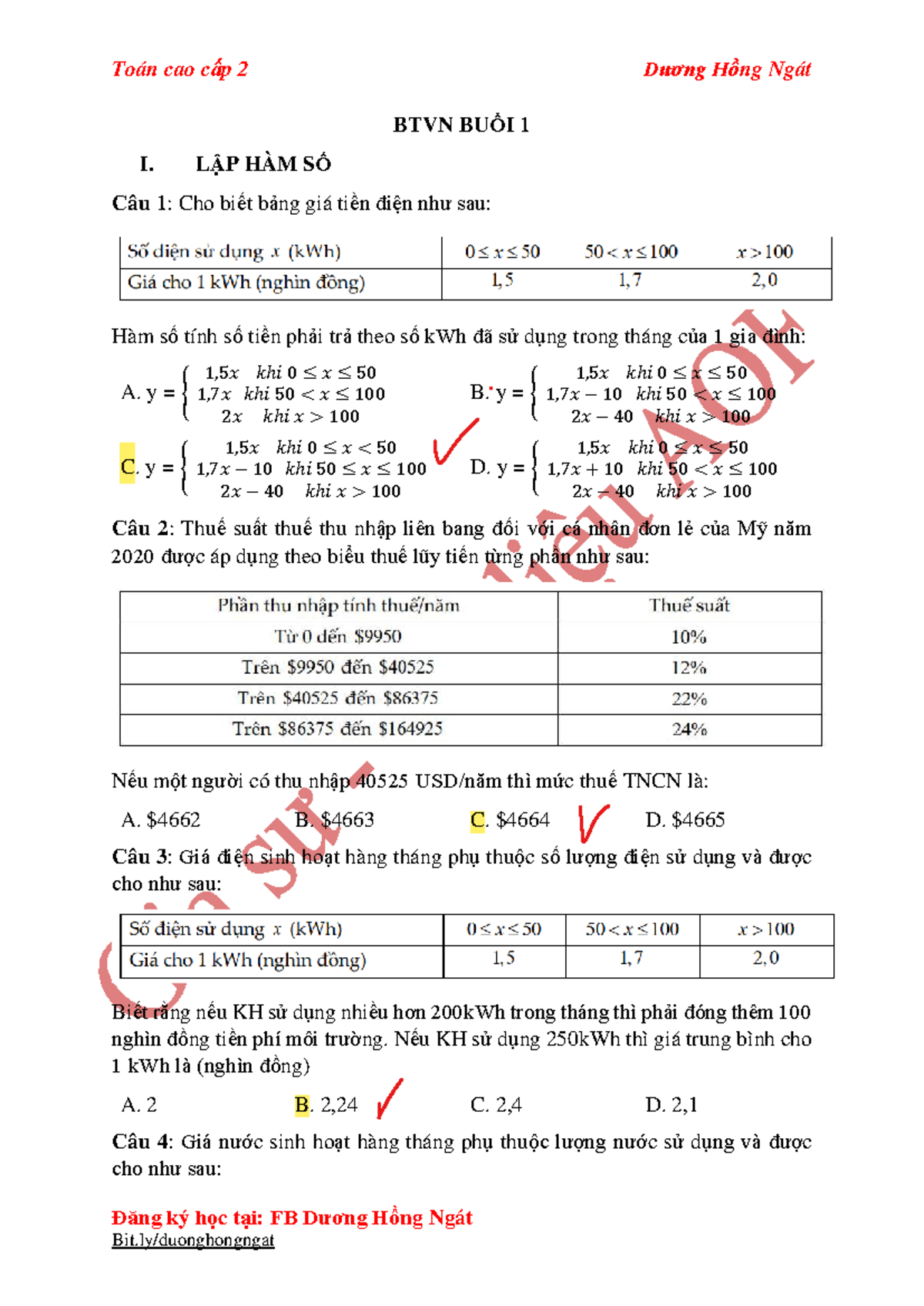 Tcc2 btvn trac nghiem toan cao cap 2 - Toán cao cấp 2 Dương Hồng Ngát Đăng ký học tại: FB Dương ...