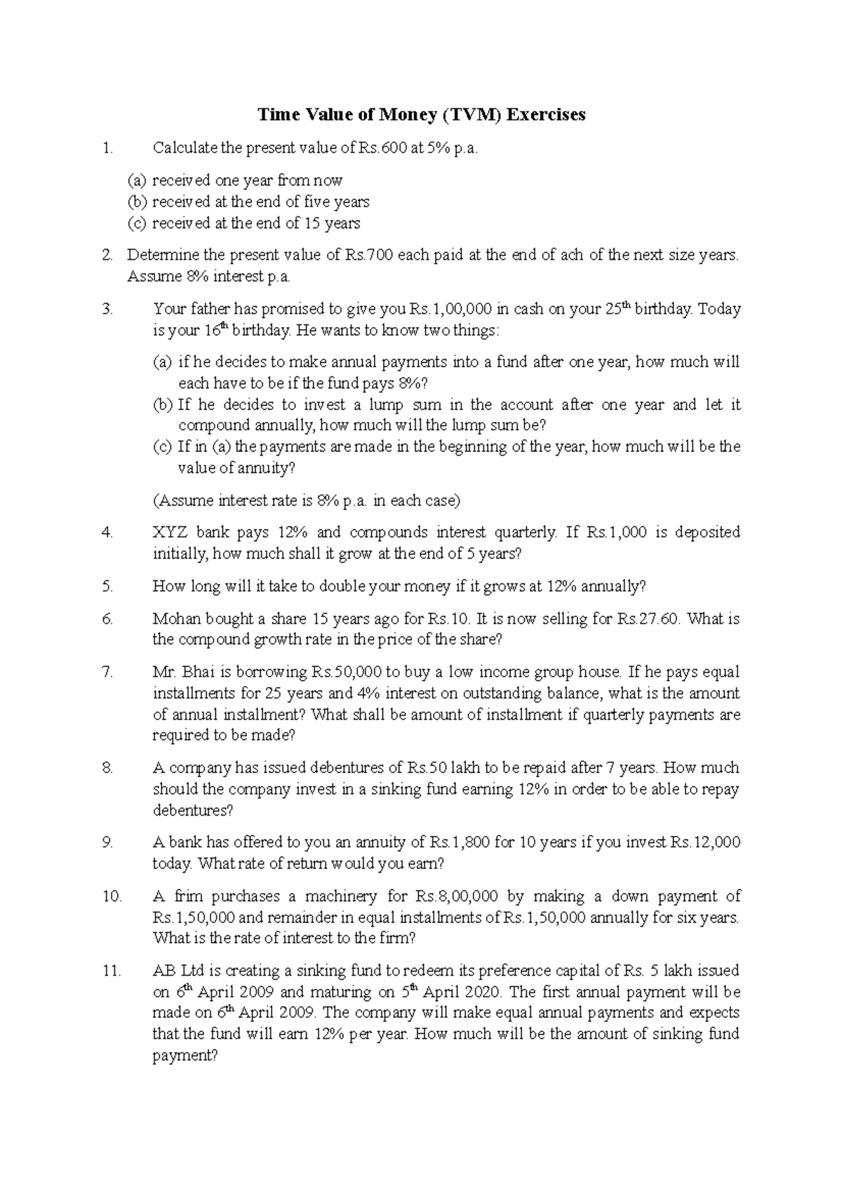 TVM Exercises F - FM study exercise - Time Value of Money (TVM ...