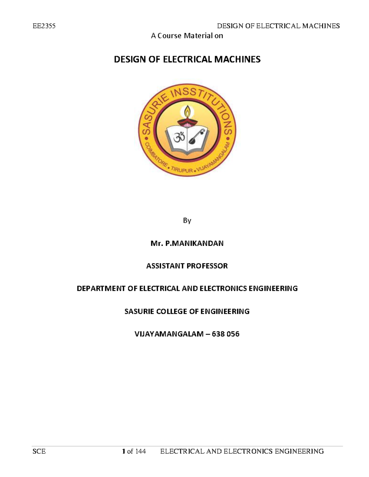 Electrical Machines Solved Problems in Engineering - A Course Material ...