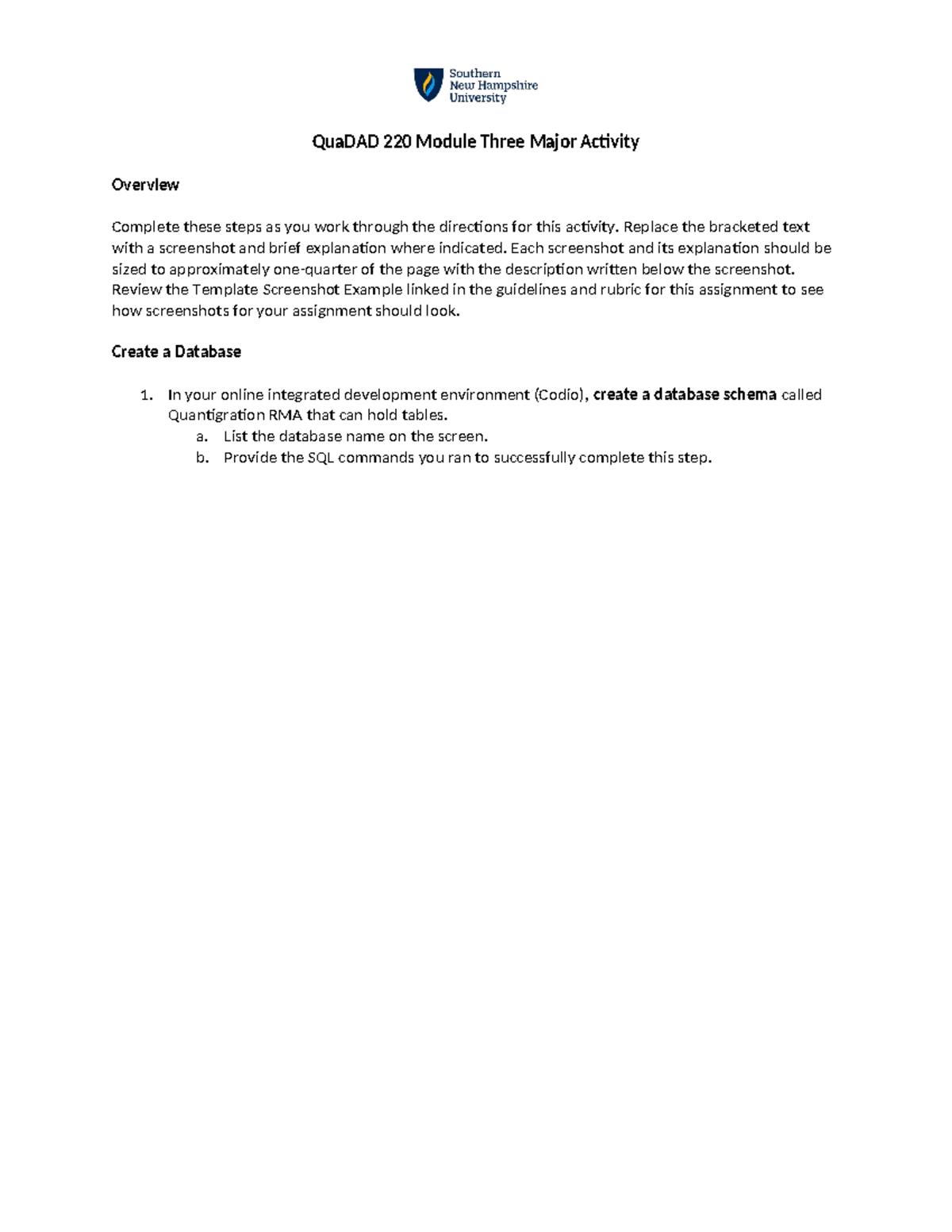 DAD 220 Module Three Major Activity - QuaDAD 220 Module Three Major ...