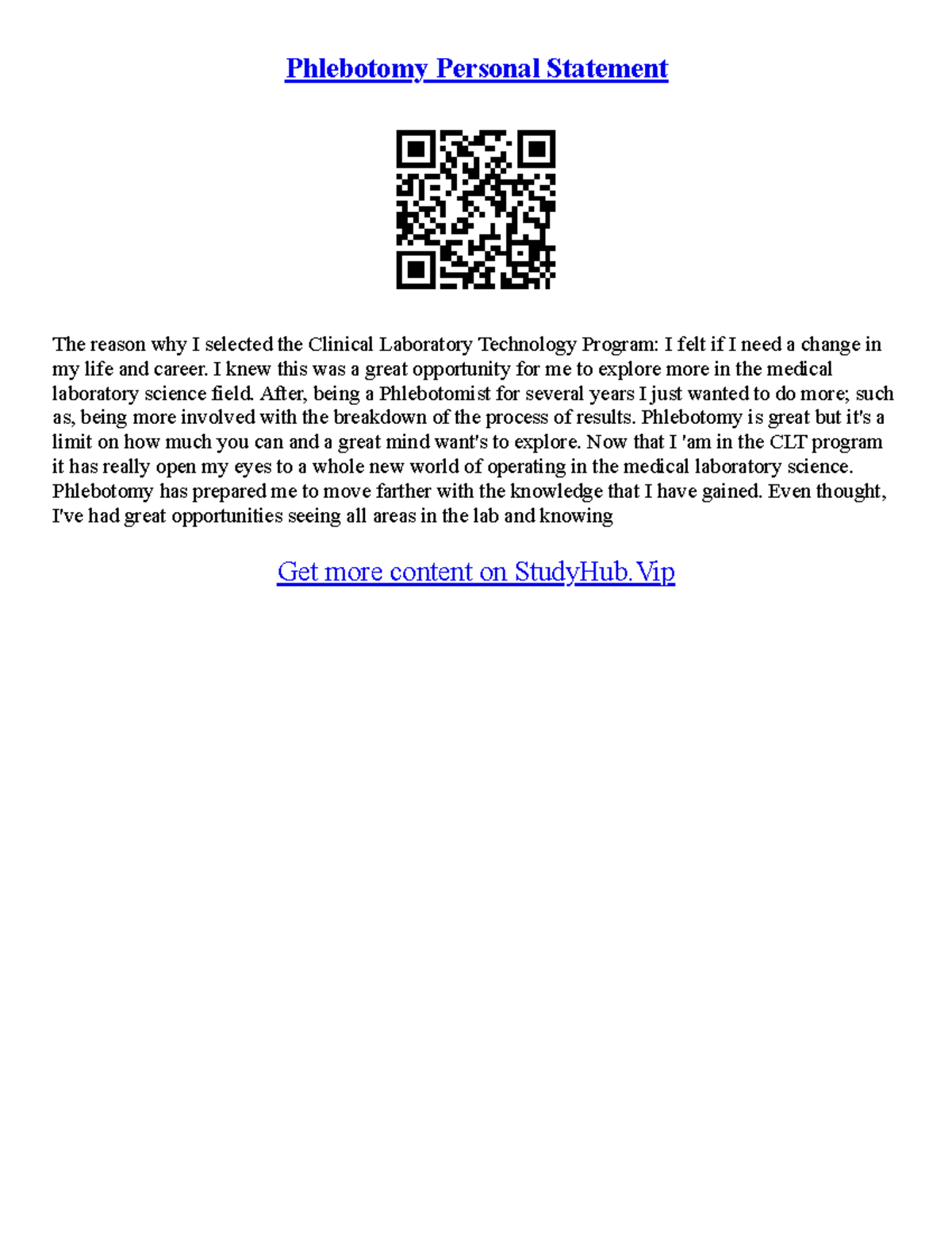 Sample Personal Statement Essay - Phlebotomy Personal Statement The ...