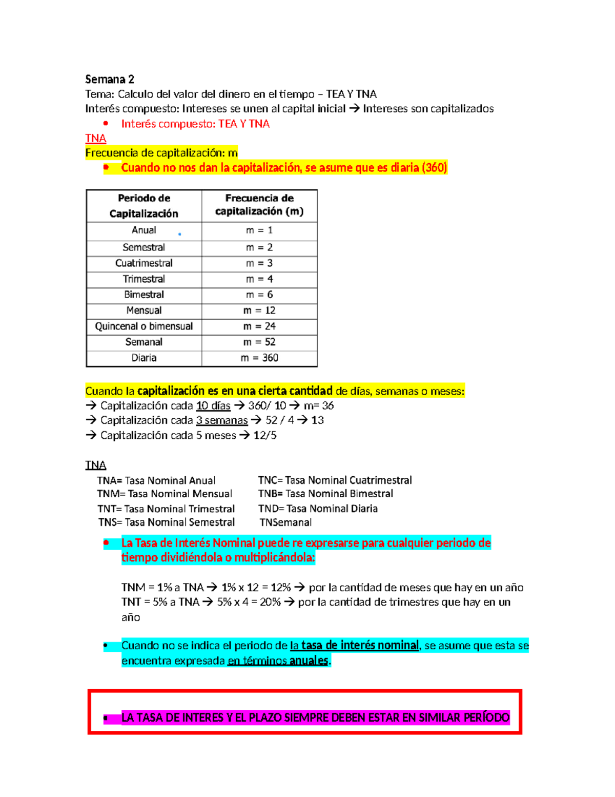 Formulas para parcial - Semana 2 Tema: Calculo del valor del dinero en ...