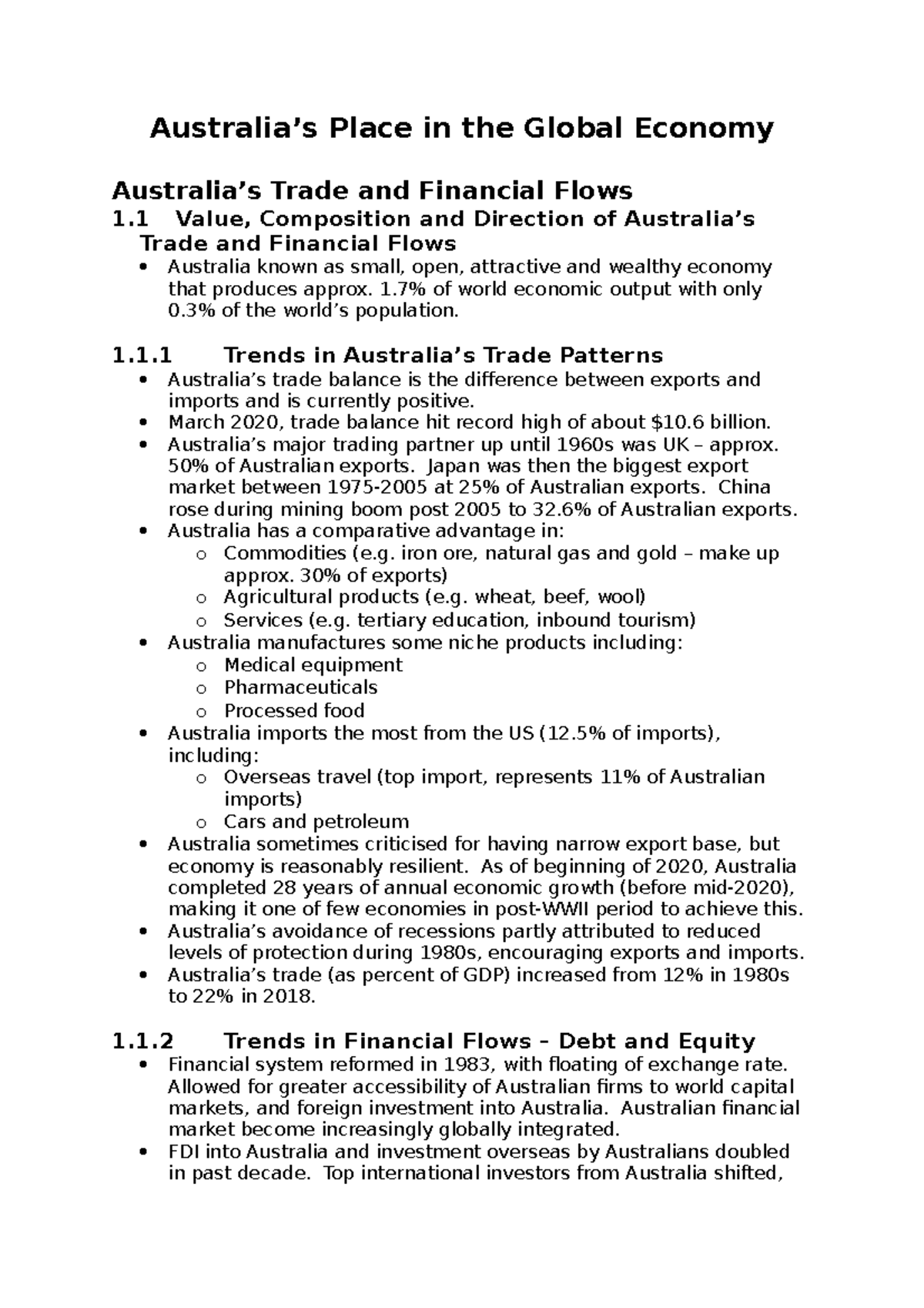 Australia's Place in the Global Economy Notes - Australia’s Place in ...