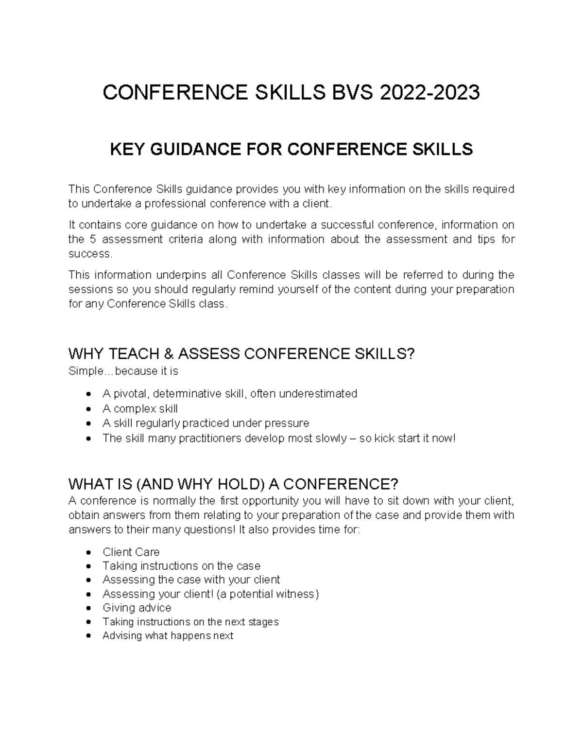 BVS Conference Skills Key Guidance 2023 - CONFERENCE SKILLS BVS 2022 ...