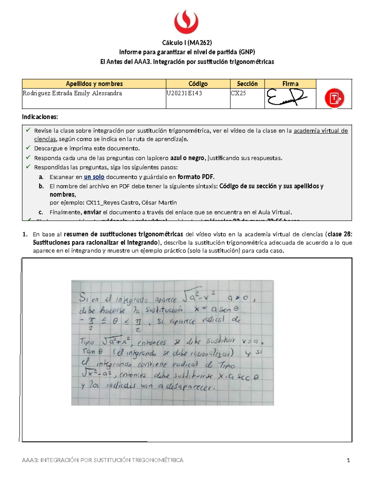 ANTES GNP_ CALCULO I - AAA3: INTEGRACIÓN POR SUSTITUCIÓN TRIGONOMÉTRICA ...