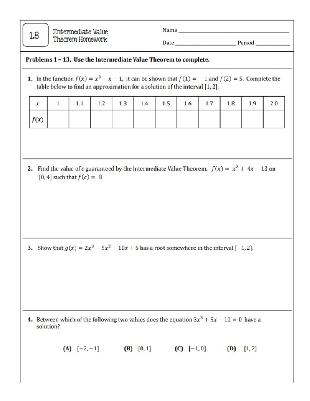 AP Calculus - Limit and Continuity Homework 8 - Studocu