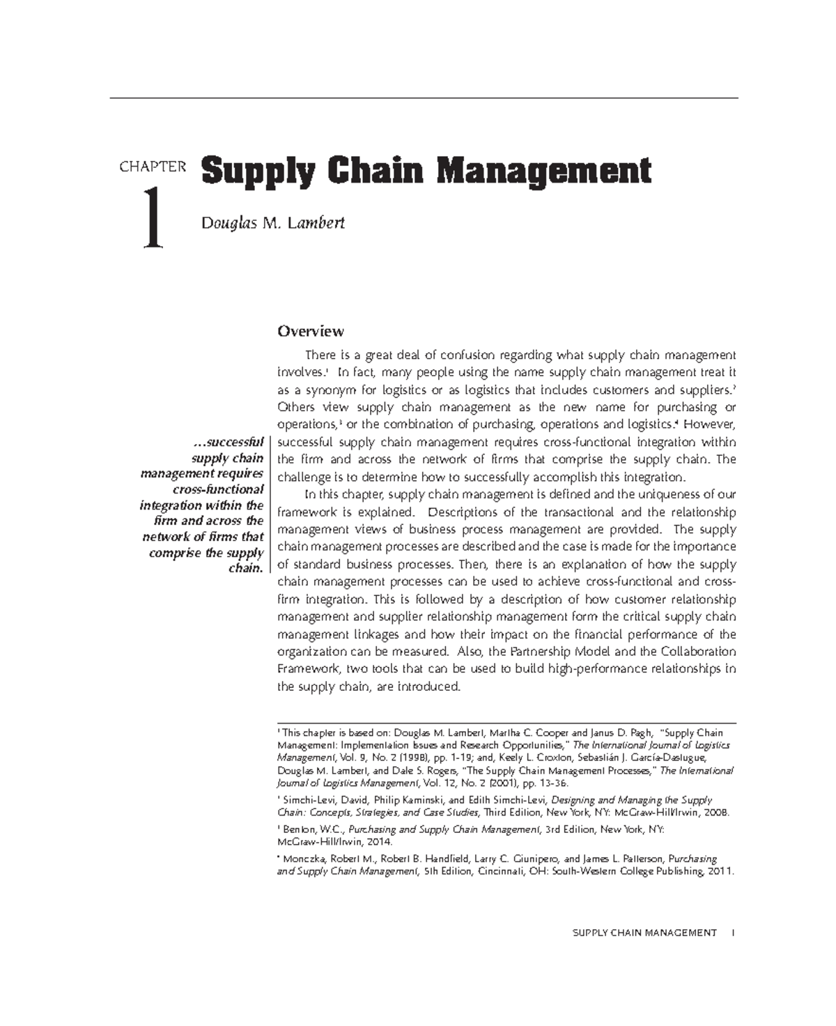 SCM 4th Edition Chapter 1 Final - Overview There is a great deal of confusion regarding what ...