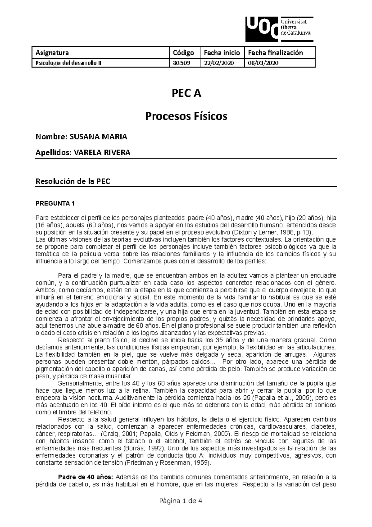 PEC A Procesos físicos en adolescencia, juventud mediana y vejez - Psicologia del desarrollo II ...