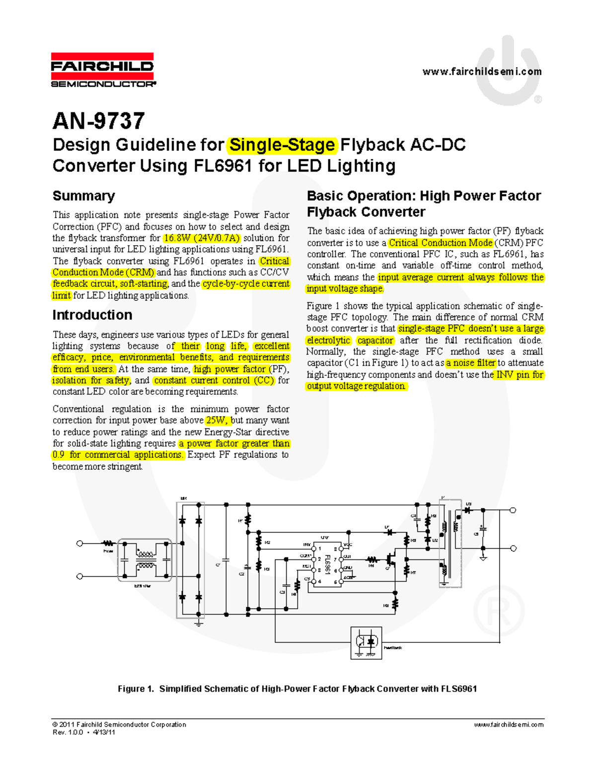 AN-9737 flybackfor led 2 - fairchildsemi © 2011 Fairchild Semiconductor ...