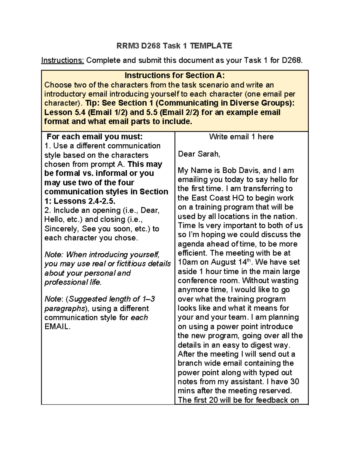 RRM3 D268 Task 1 Bob davis - RRM3 D268 Task 1 TEMPLATE Instructions ...