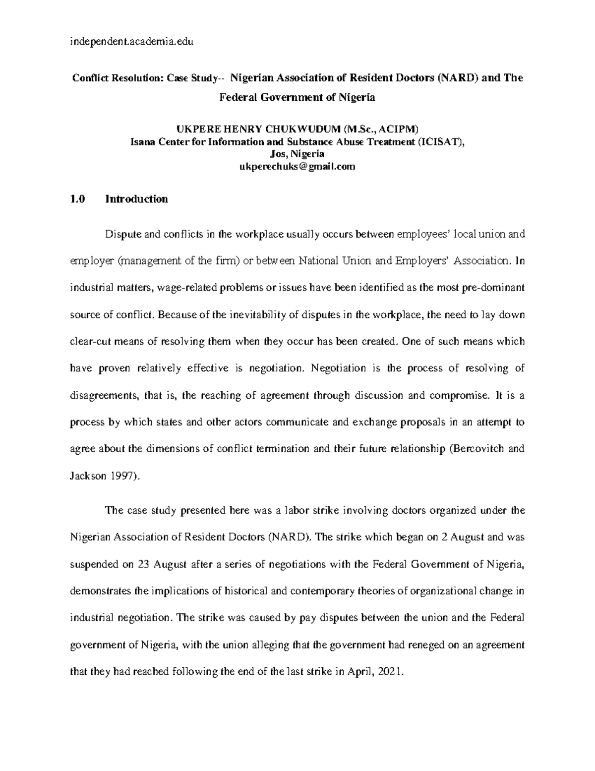 Conflict Resolution Case Study Nigerian - , ACIPM) ukperechuks@gmail ...