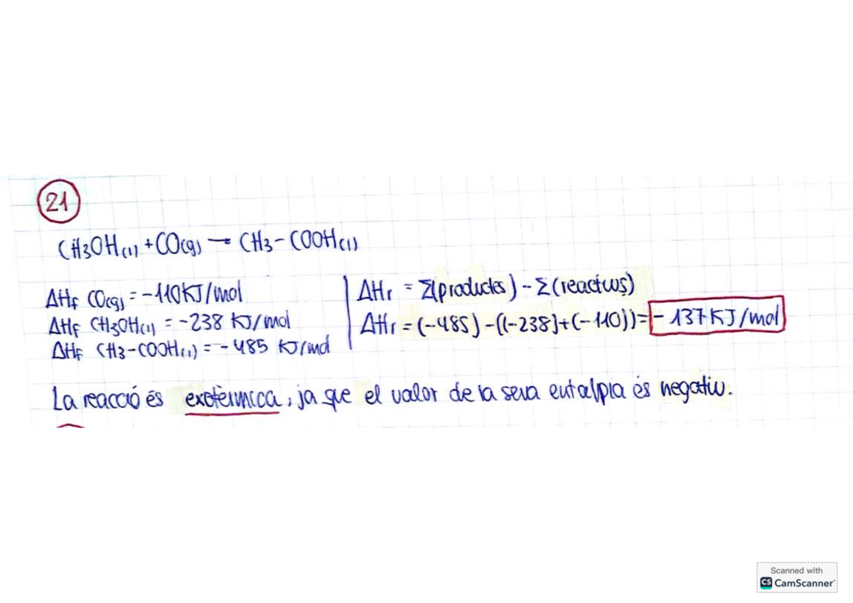 Exercici 21 avaluable - .... - Química II - 21 (H3OH(11 AHF (Ocg) AHr Z ...